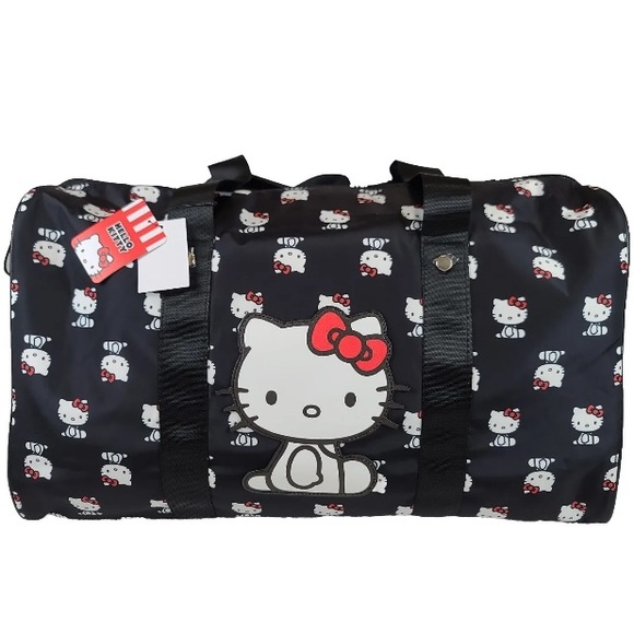 Hello Kitty | Bags | Hello Kitty Sanrio Allover Logo Black Duffel ...